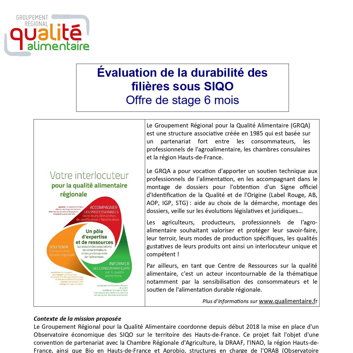 Offre de stage de 6 mois ~ Votre interlocuteur pour la qualité dans les ...